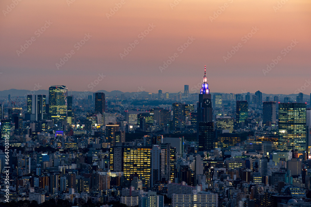Tokyo Shinjuku and Yoyogi area high rise buildings at golden hour ...