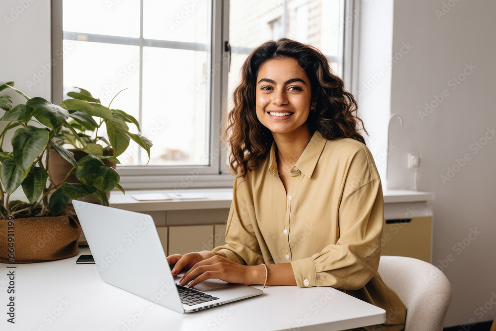 young indian woman using laptop Stock Photo | Adobe Stock