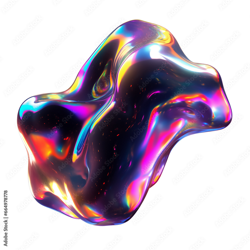 Abstract holographic melted shape png. Liquid metal form isolated ...