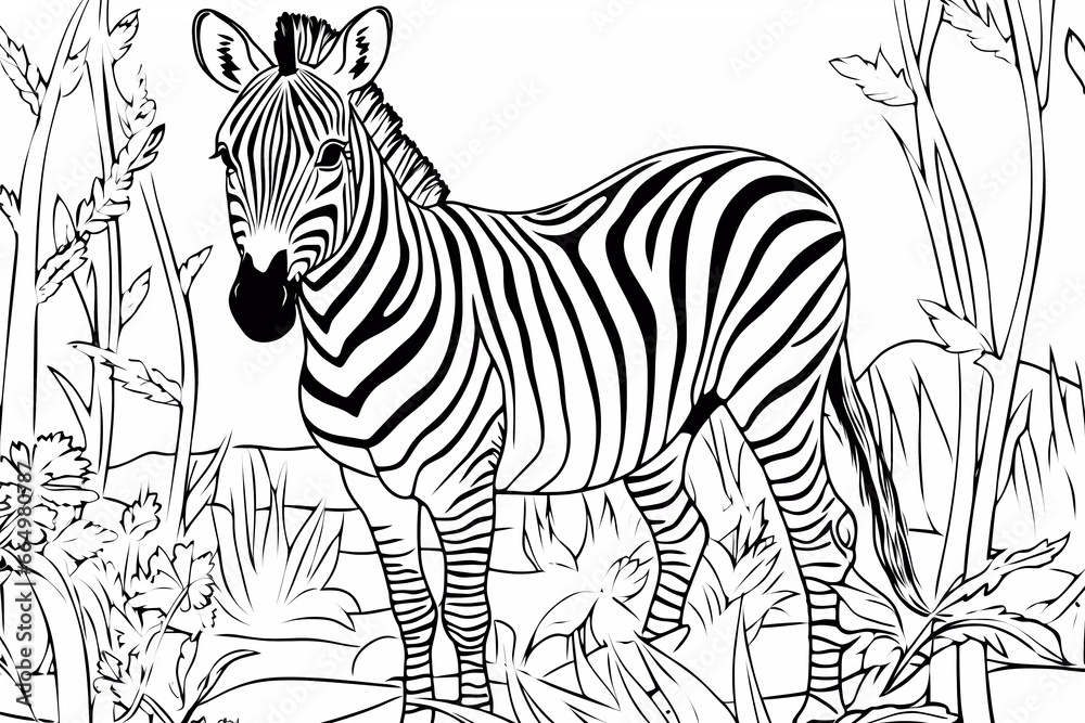 Coloring page of a zebra in the jungle. Educational printable coloring ...