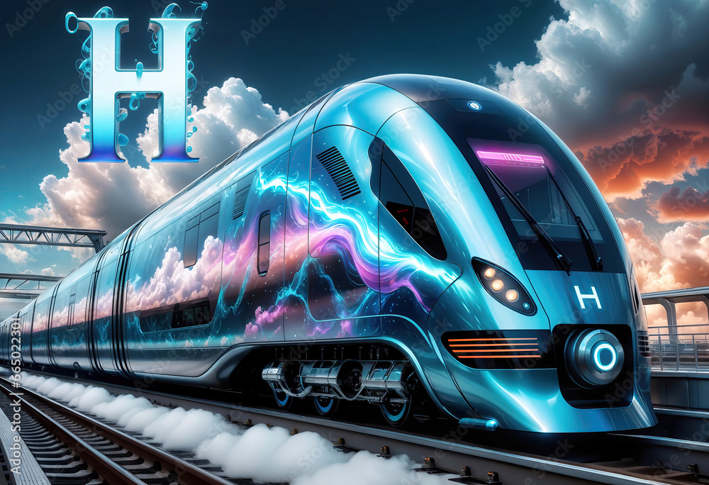 Digital photorealistic illustration - hydrogen train (hydrogen is the ...