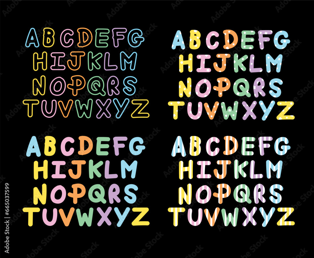 Pastel candy A to Z alphabet designs for font, typography, cartoon ...
