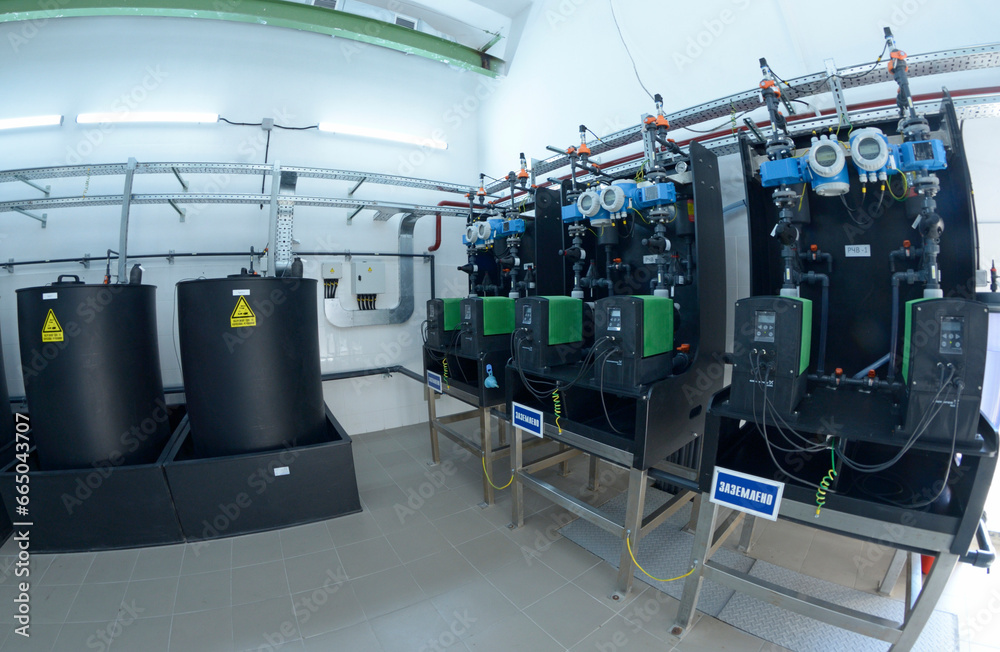 At the dosing systems hall of the water pumping station: sodium ...