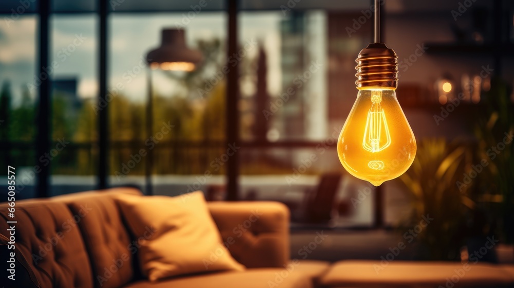 Illuminated Home: An interior close-up reveals a glowing bulb, filling ...