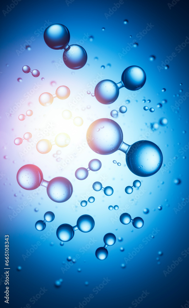 Models of hydrogen molecules floating against blue background - H2 ...