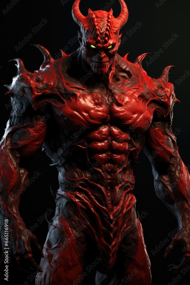 Ultra extreme muscular demon. evil look. glowing eyes. Red devil, demon ...
