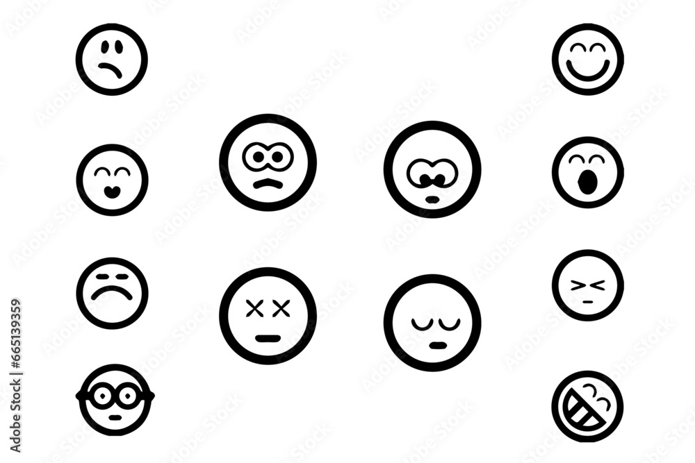 Emoticons set. Emoji faces collection. Emojis flat style. Happy and sad ...