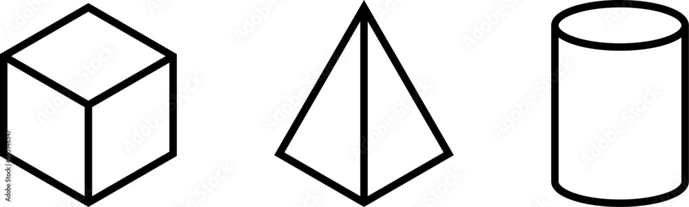 Basic Icon Set of Geometric Shapes including Cube Box Pyramid and ...