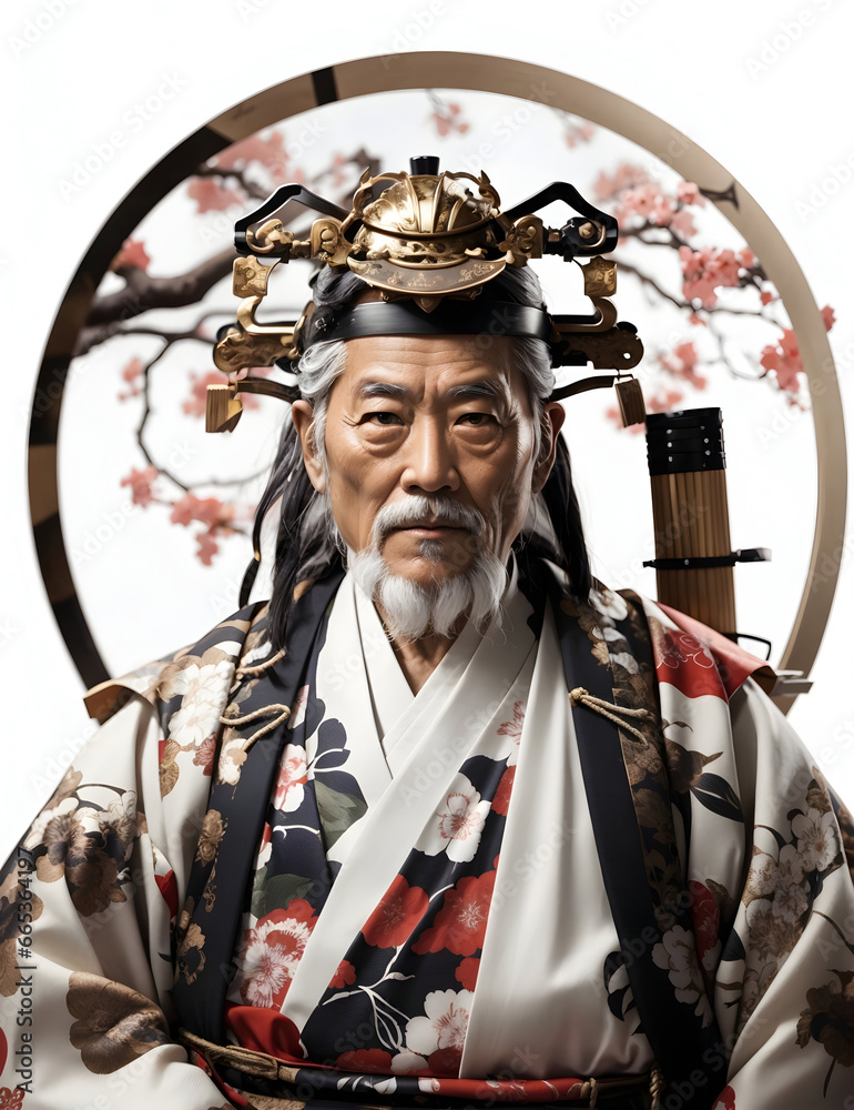 Japanese theme designs, About Old man wearing a samurai costume, white ...