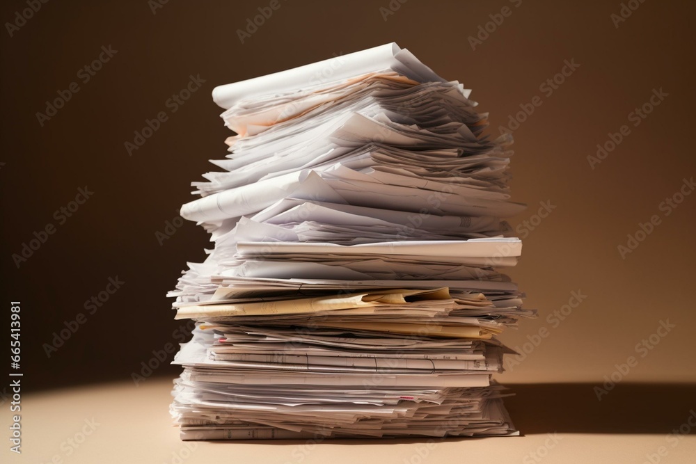 An image depicting a stack of papers with text paragraphs. Generative ...