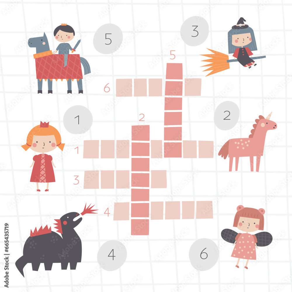 Fairy tale magic crossword for kids. Word search puzzle with princess ...
