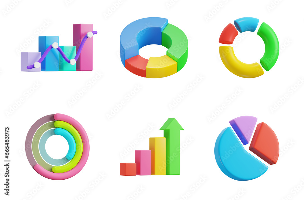Charts and diagrams, 3d icon set. Statistics, analytics, Infographics and visualization. Pie ...