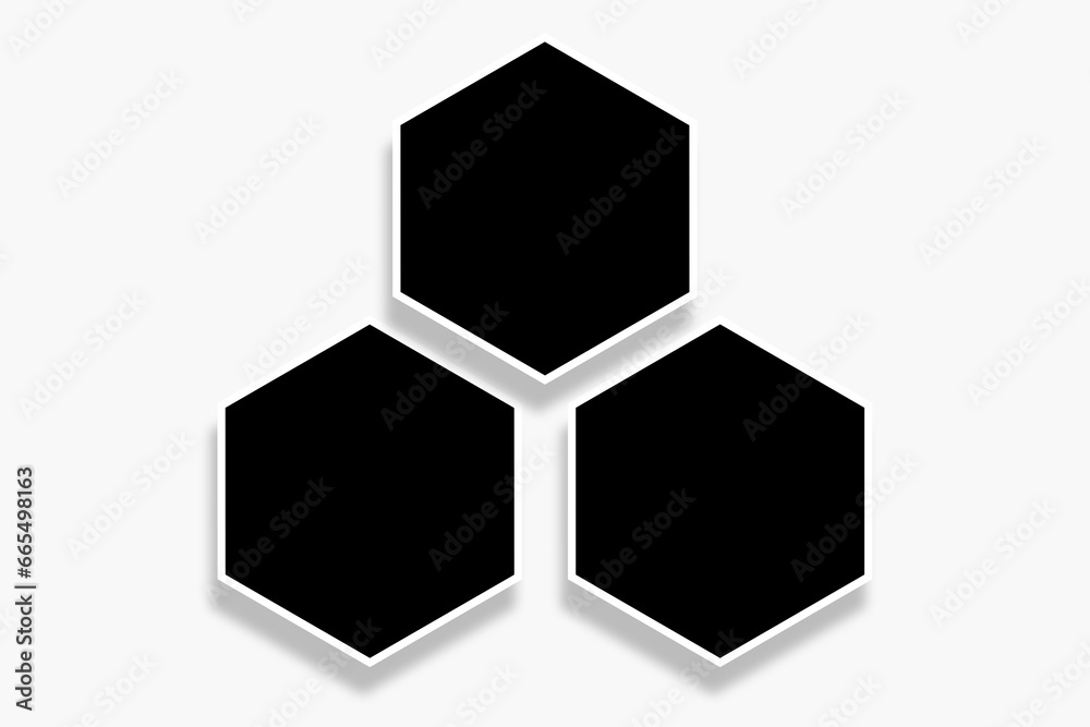 3 Polygon photo frames template of hexagon shapes in a creative layout ...