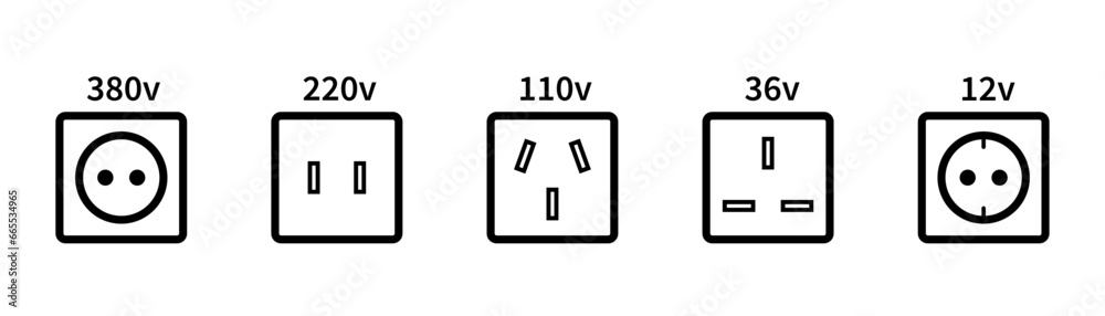 Vector de Stock Power socket icon. Electrical outlet symbol. Voltage ...