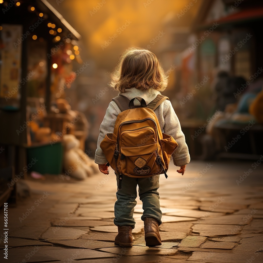 Cute schoolgirl walking along pathway in park Stock Photo | Adobe Stock