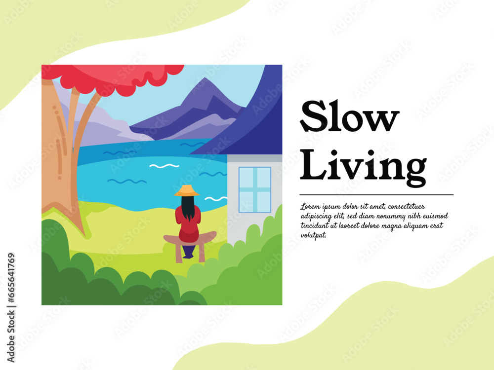 Slow living themed banner design. Calming vector poster drawing with ...