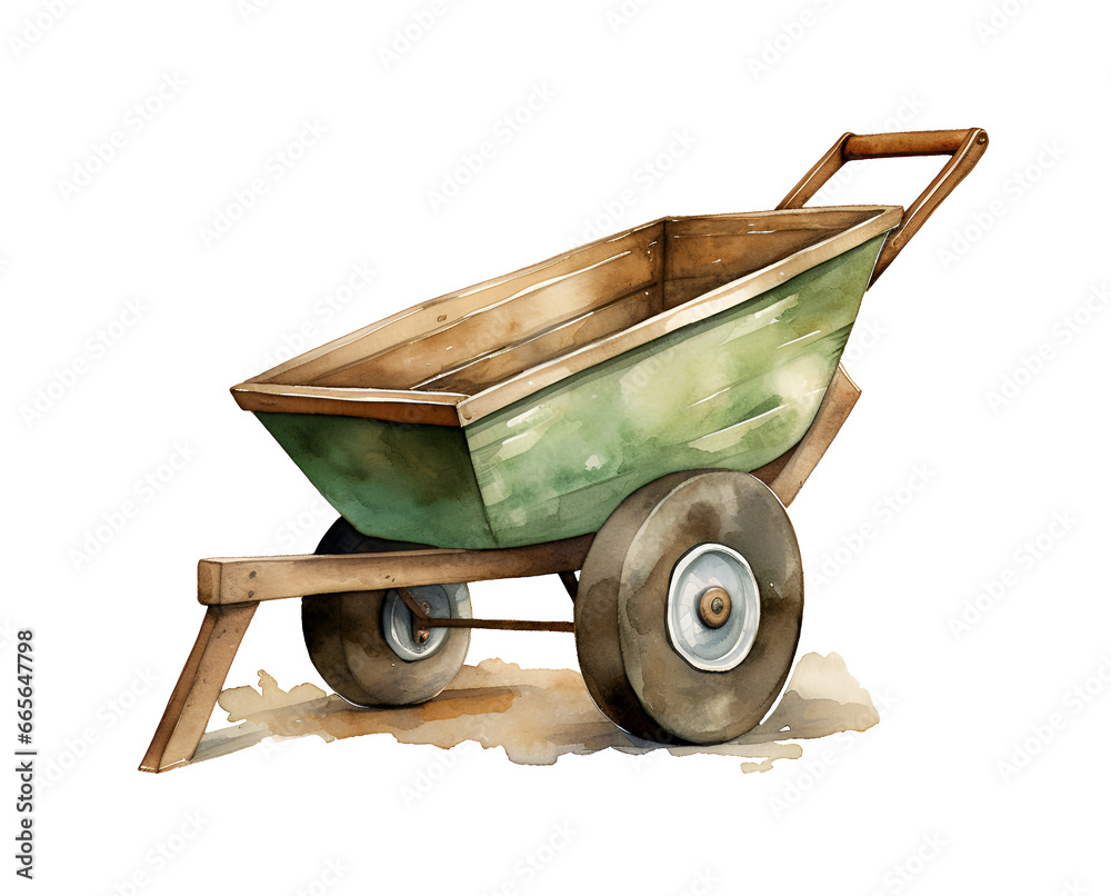 Wheelbarrow, garden watercolor clipart illustration with isolated ...