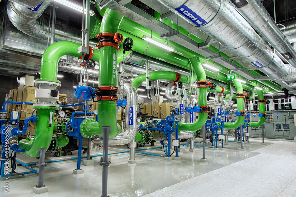 Industrial interior chiller and boiler HVAC heating ventilation air ...