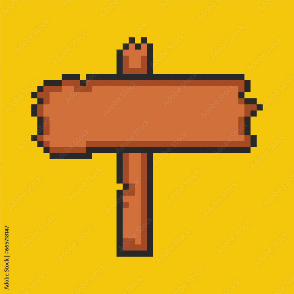 Pixel wooden roadside sign, old village, 8 bit timber roadside pointer ...