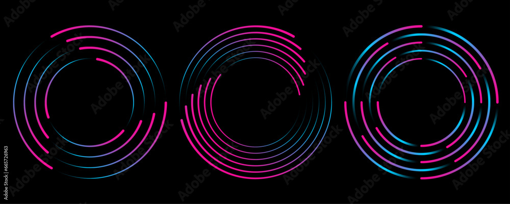 Set of speed lines round shapes. Radial speed lines pattern in circle ...