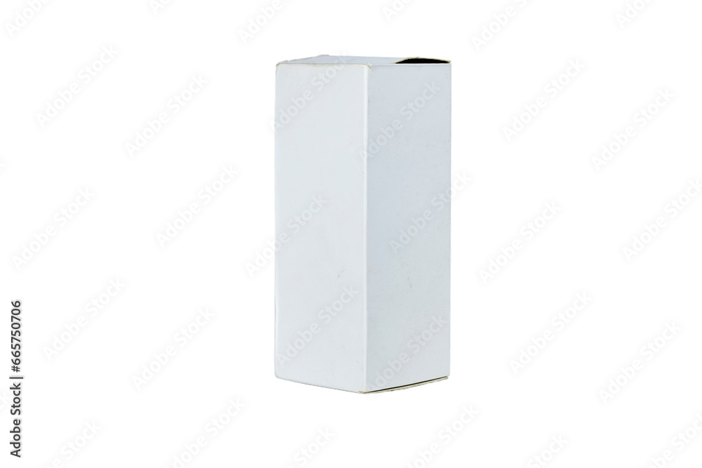 White box tall shape product packaging in side view isolated on white ...