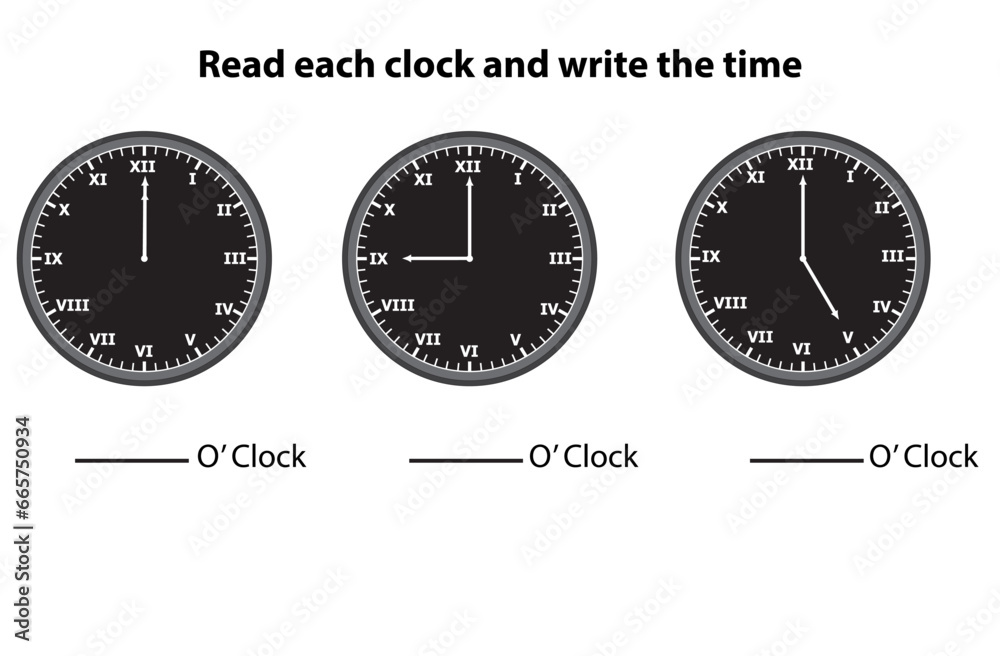 Telling time worksheet. Different color. number clock and Roman letter ...