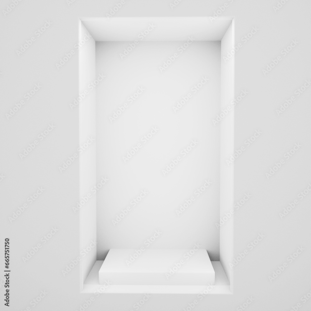 White vertical rectangle niche shelf background. 3d render. Promotion mockup display. Showcase ...