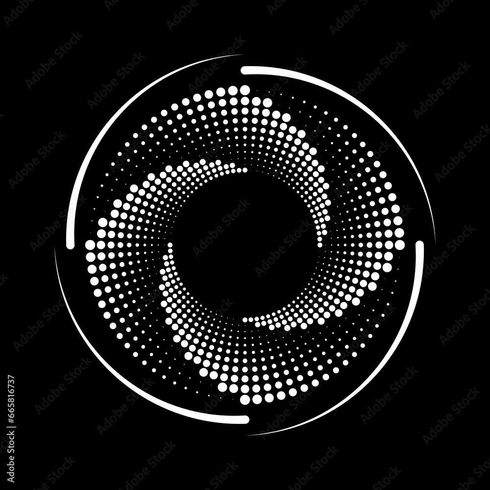 White lines and dots in spiral form. Geometric art. Design element for ...