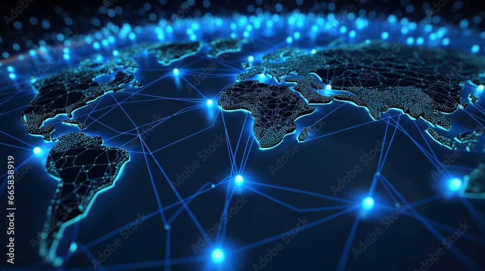 world map with all the internet connection lights going on. Fantasy ...