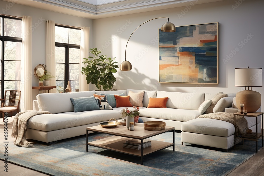 Elevated Entertaining: Depict a modern living room optimized for ...