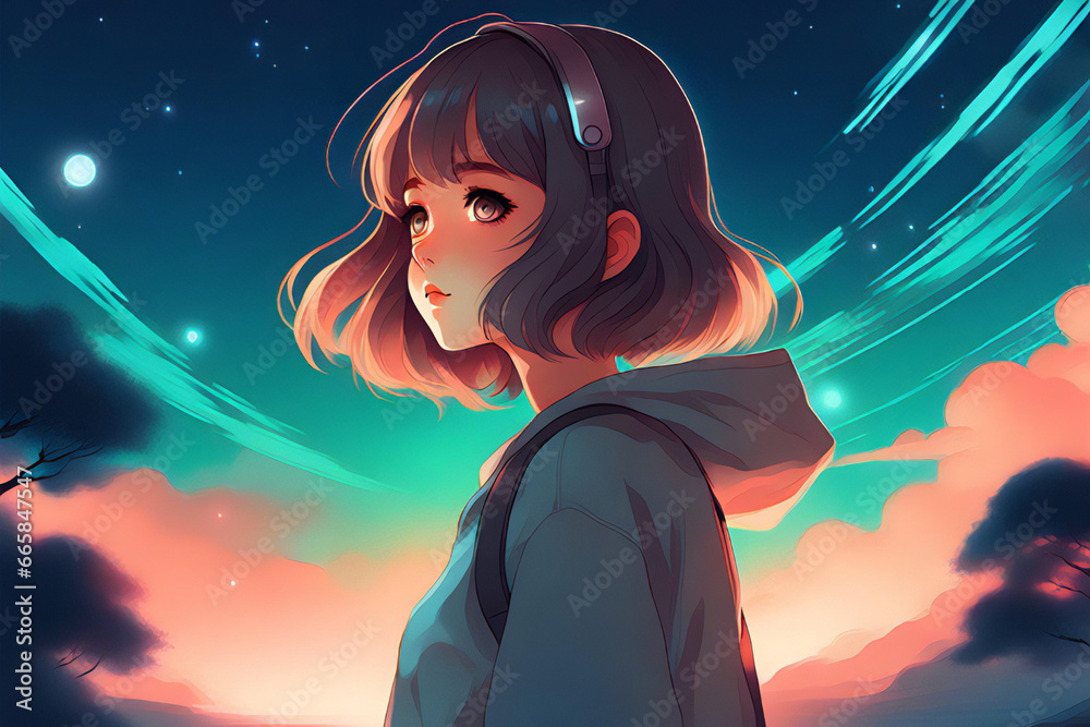 4K resolution or higher, anime girl, lofi girl, kawaii lo-fi scene ...