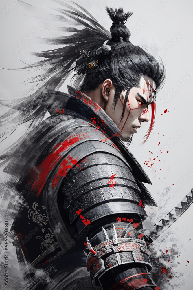 Japanese samurai warrior character design. Medieval soldier with sword ...