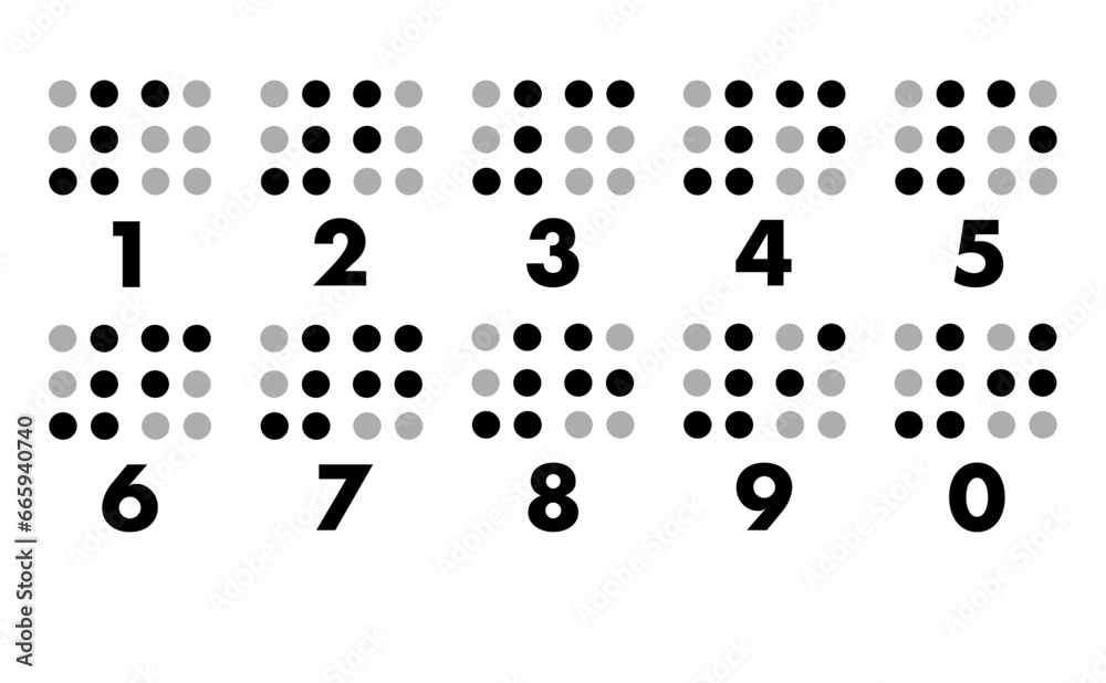 Vector de Set Números de braille en español con fondo blanco para ciegos, portada, libro o ...