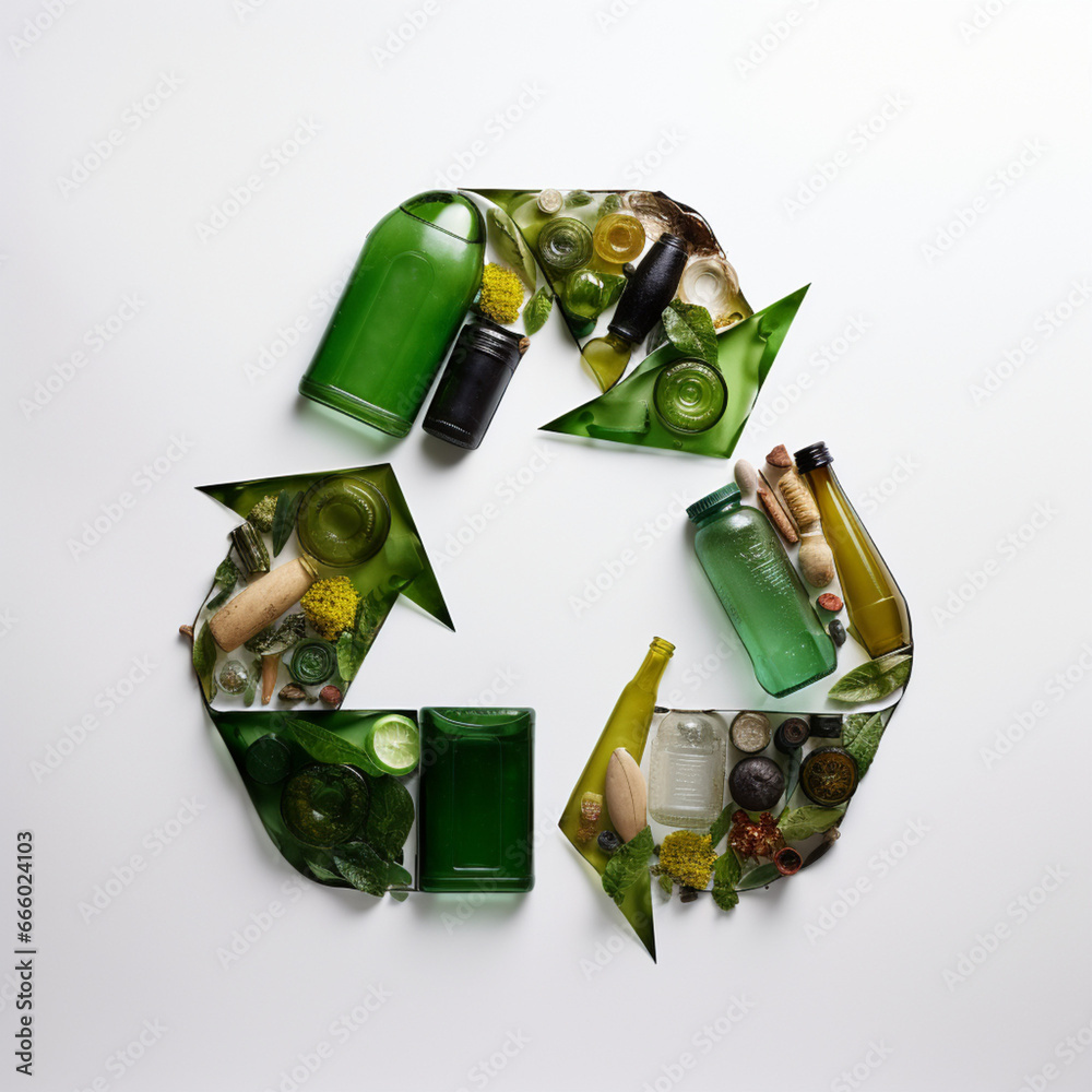 A universally recognized recycling symbol, comprising three chasing ...