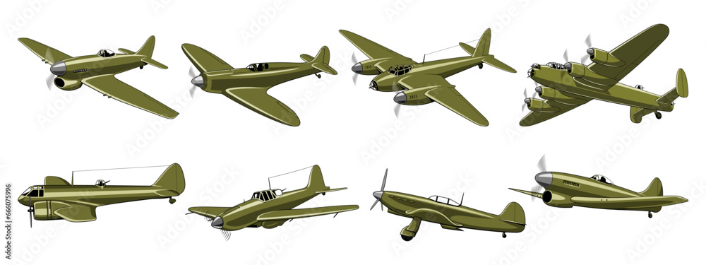 WWII Fighter Planes and Bombers. British and Soviet vintage military ...