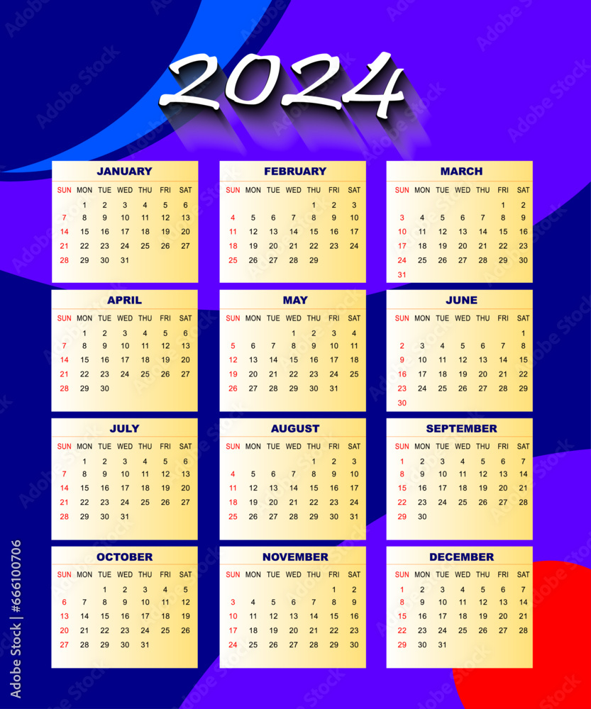 Modern wall calendar design 2024. Print Ready One Page wall calendar ...