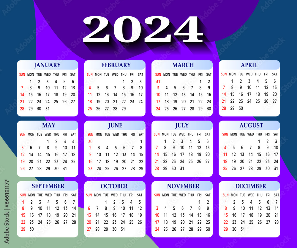 Modern wall calendar design 2024. Print Ready One Page wall calendar ...