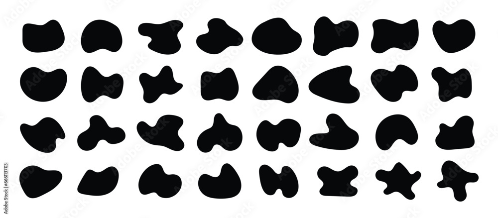 Random blob shapes. Black cube drops. Liquid organic amoeba blob drop ...
