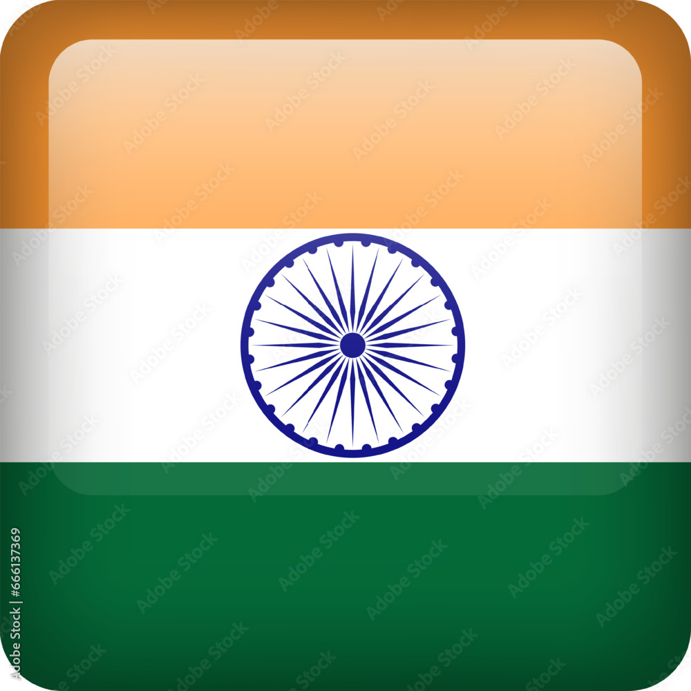 India flag button. Square emblem of India. Vector Indian flag, symbol ...