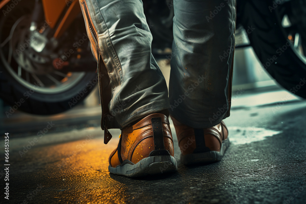Generative AI close up picture of male legs in leather stylish footwear ...
