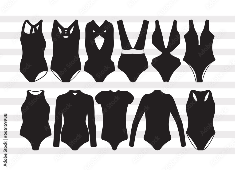 Vektor Swimsuit SVG, Bathing Suit Silhouette, Beach Bikini Svg, Summer ...