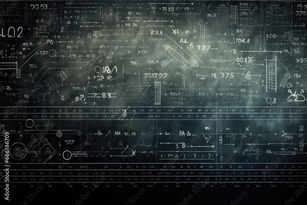 A blackboard covered in complex calculations. This image can be used to ...