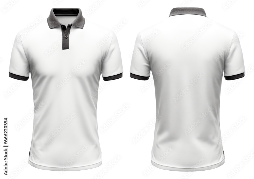 White polo t-shirt mockup design with black collar, front and back view ...