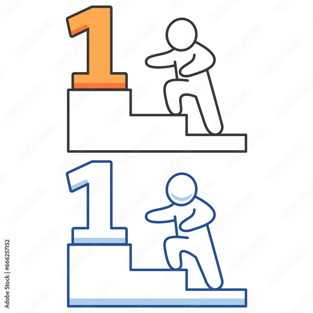 Man at first place.Businessman climb up stair.People run to their goal ...
