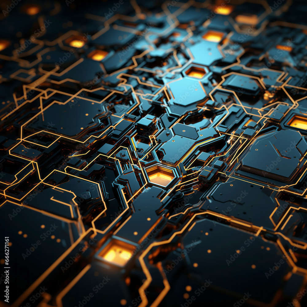 Abstract technology background of a quantum computing system with processors, artificial ...