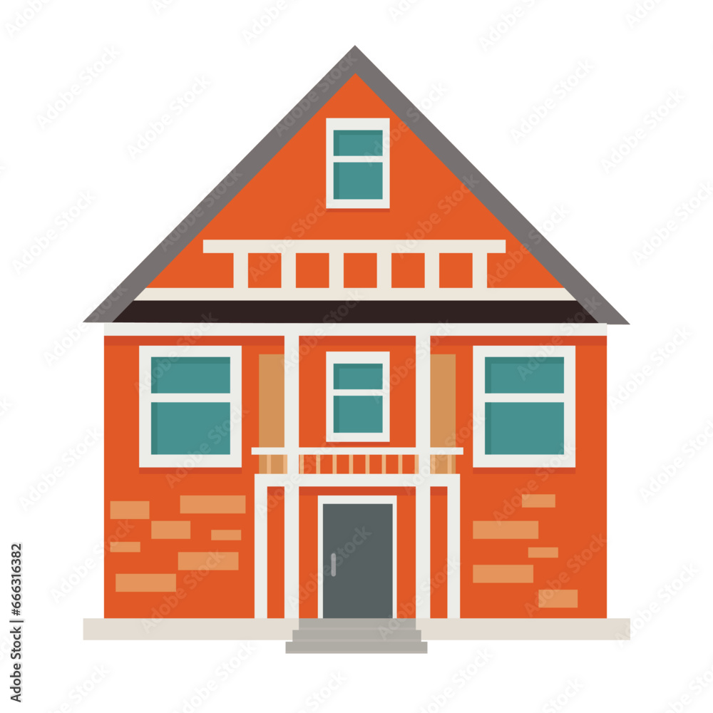 Red brick house exterior front view, english houses flat vector ...