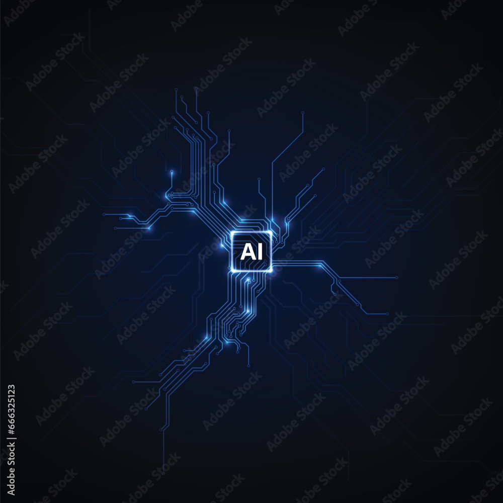 Vector Futuristic Microchip Cpu Circuit Board Blue Light Technology Abstract Background Stock