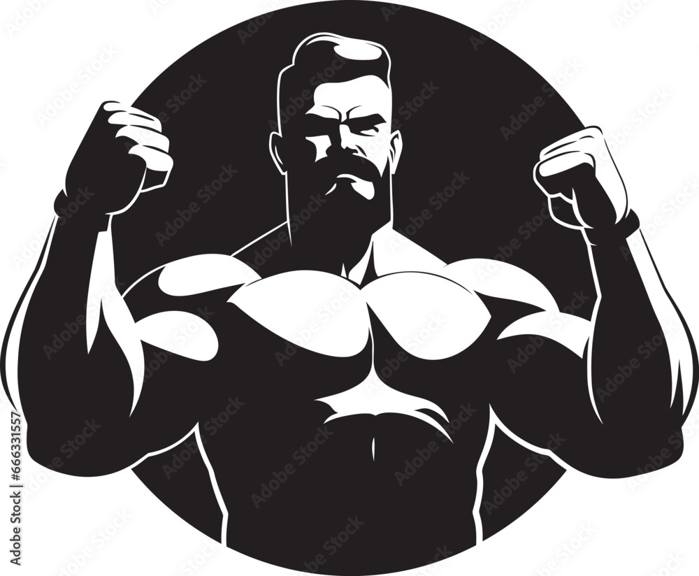 Muscle Majesty Monochromatic Vector of a Flexing Bodybuilder Strength ...