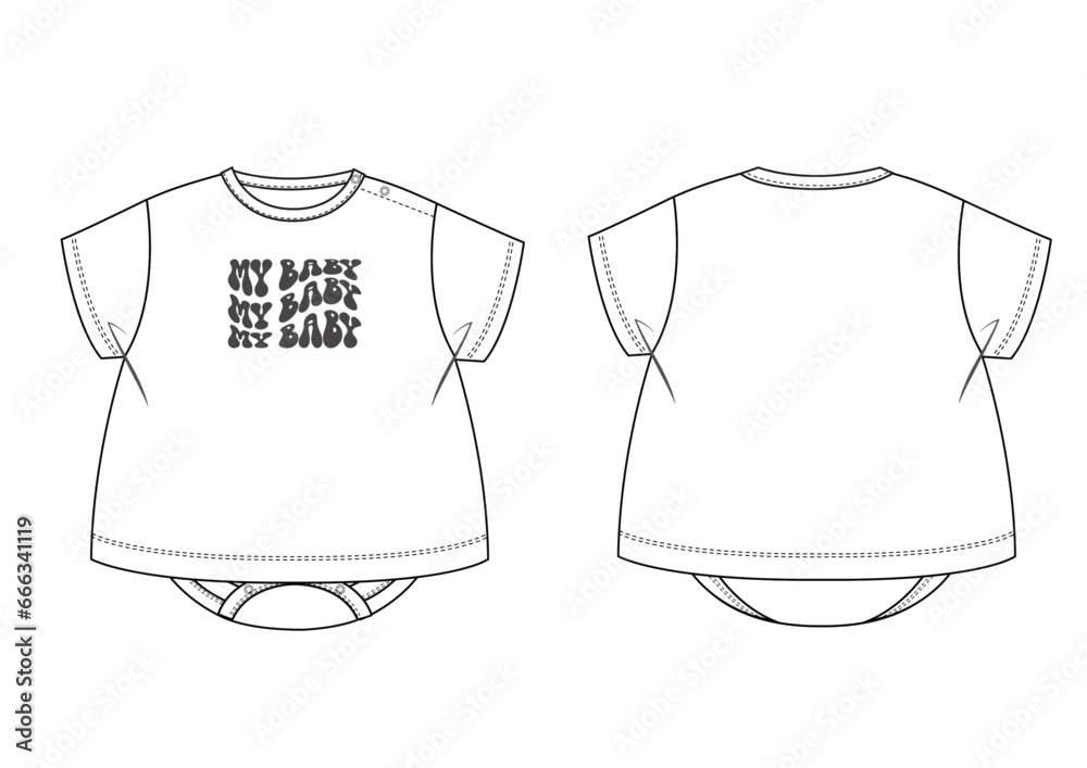 BABY WEAR, baby romper, Fashion Flat Sketch Vector Illustration, CAD ...