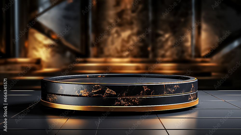Black luxury gold empty podium background with presentation product ...